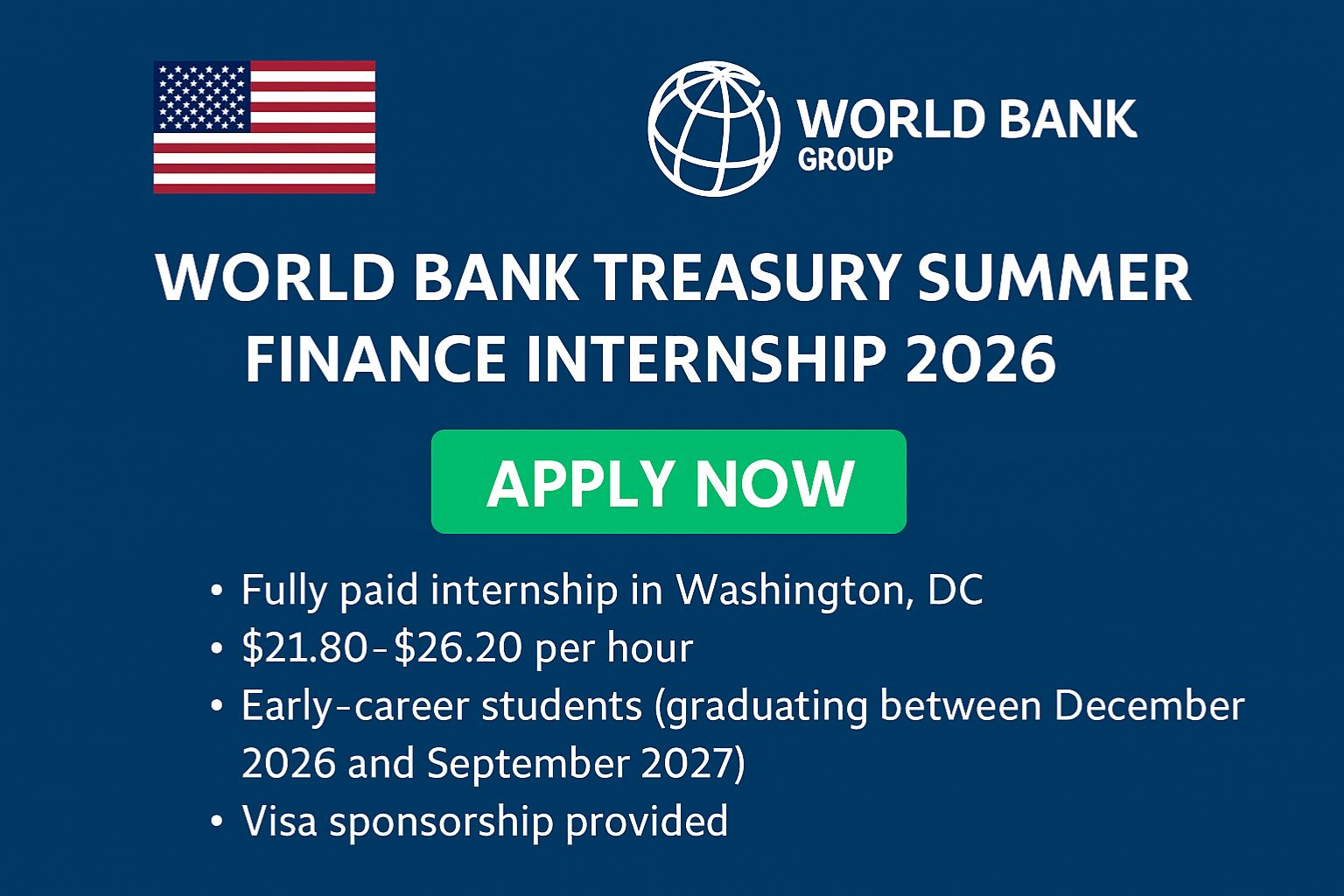 World Bank Treasury Paid Internship 2026 in Washington DC